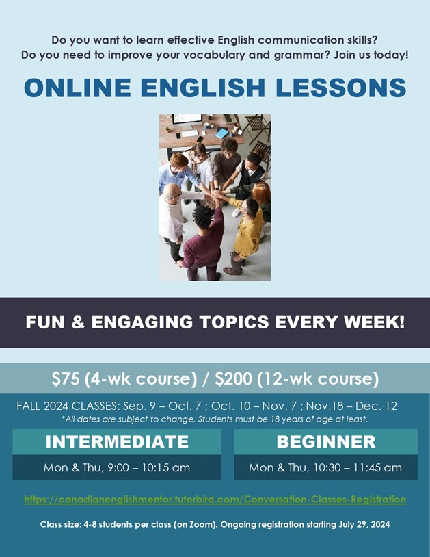 Canadian English Mentor - Conversation Classes Info